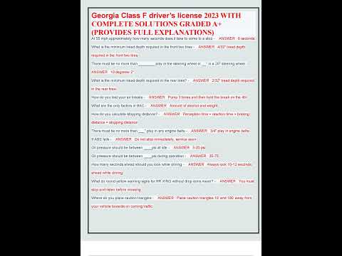 Georgia Class F driver’s license 2023 WITH COMPLETE SOLUTIONS GRADED A+ PROVIDES FULL EXPLANATIONS
