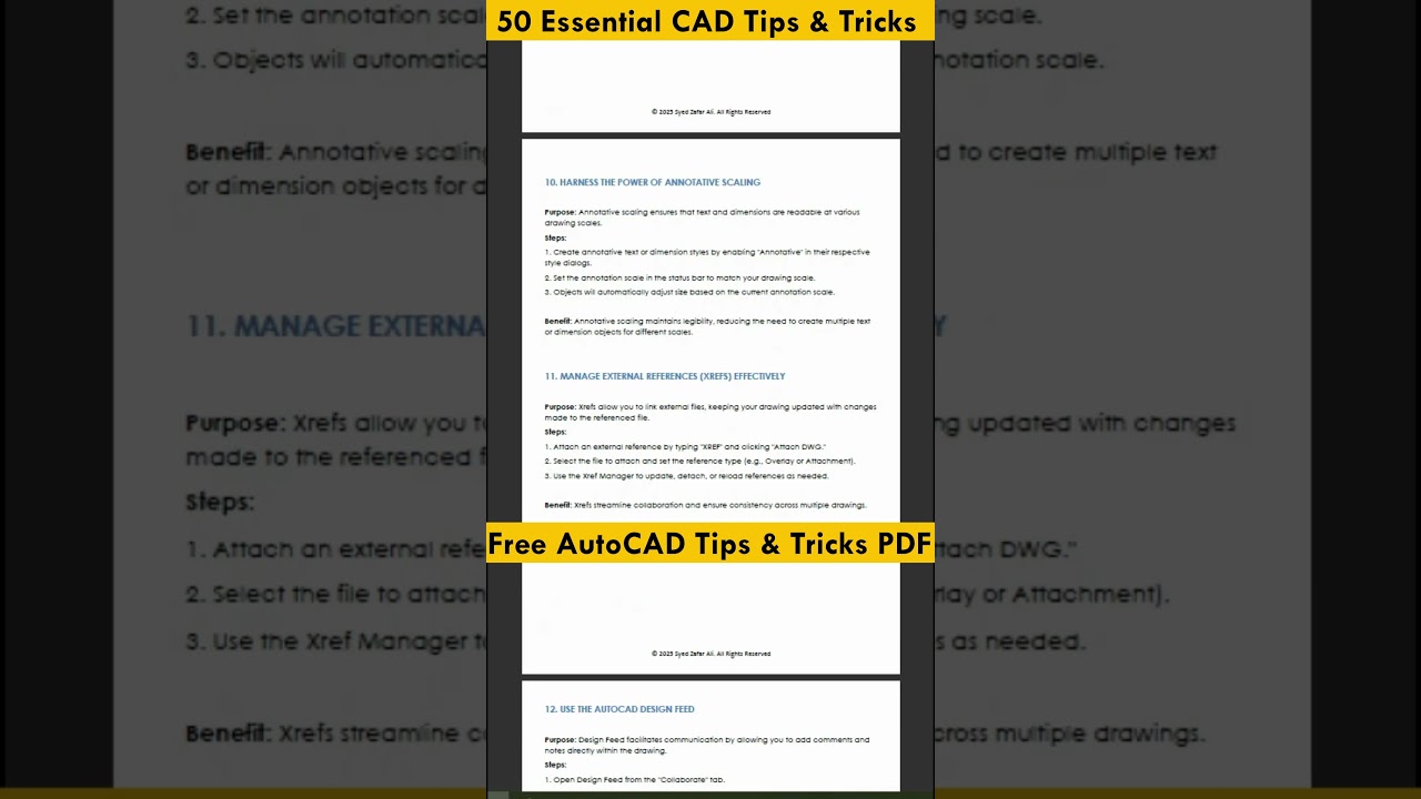 Free AutoCAD PDF for Productivity | 50 Tips to Work Faster #shorts #autocad