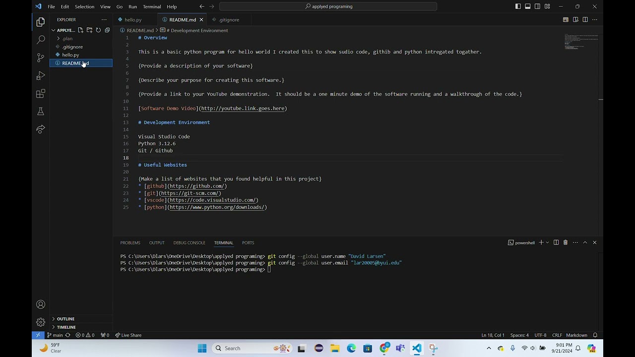 Hello world using Github, Python and Git