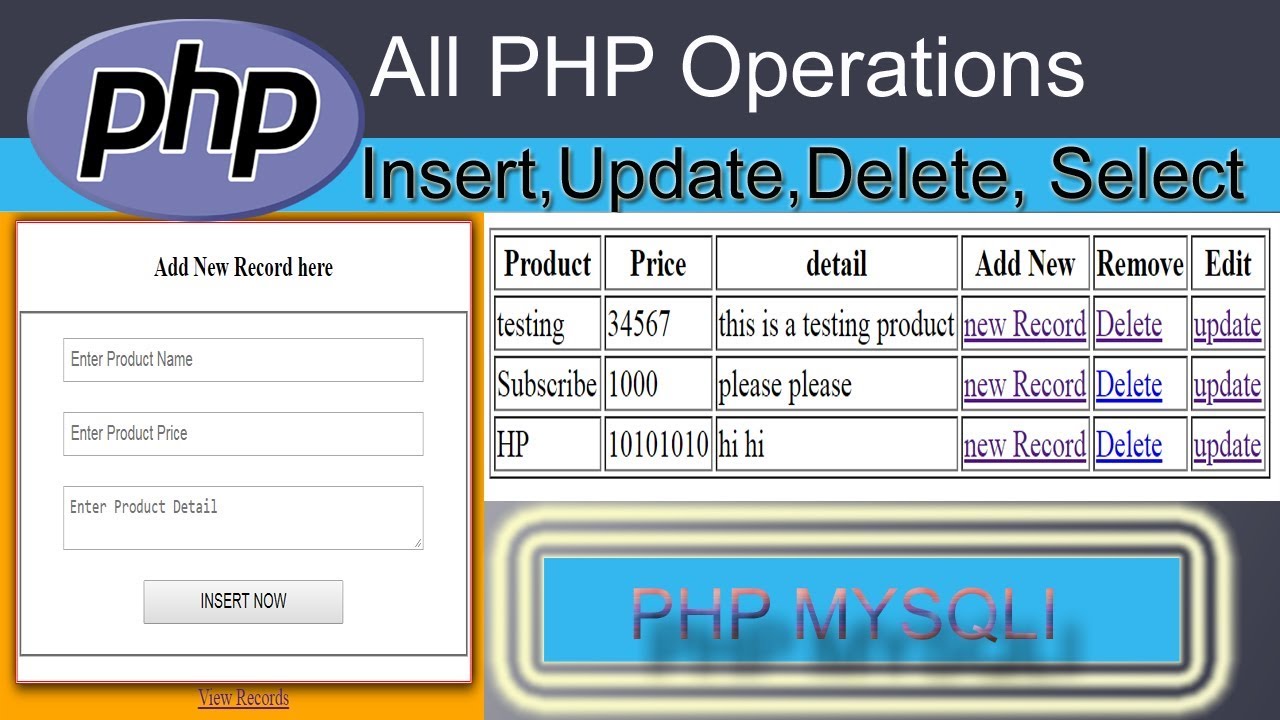 insert update delete in php mysql || php mysql || select insert update delete in php mysqli example
