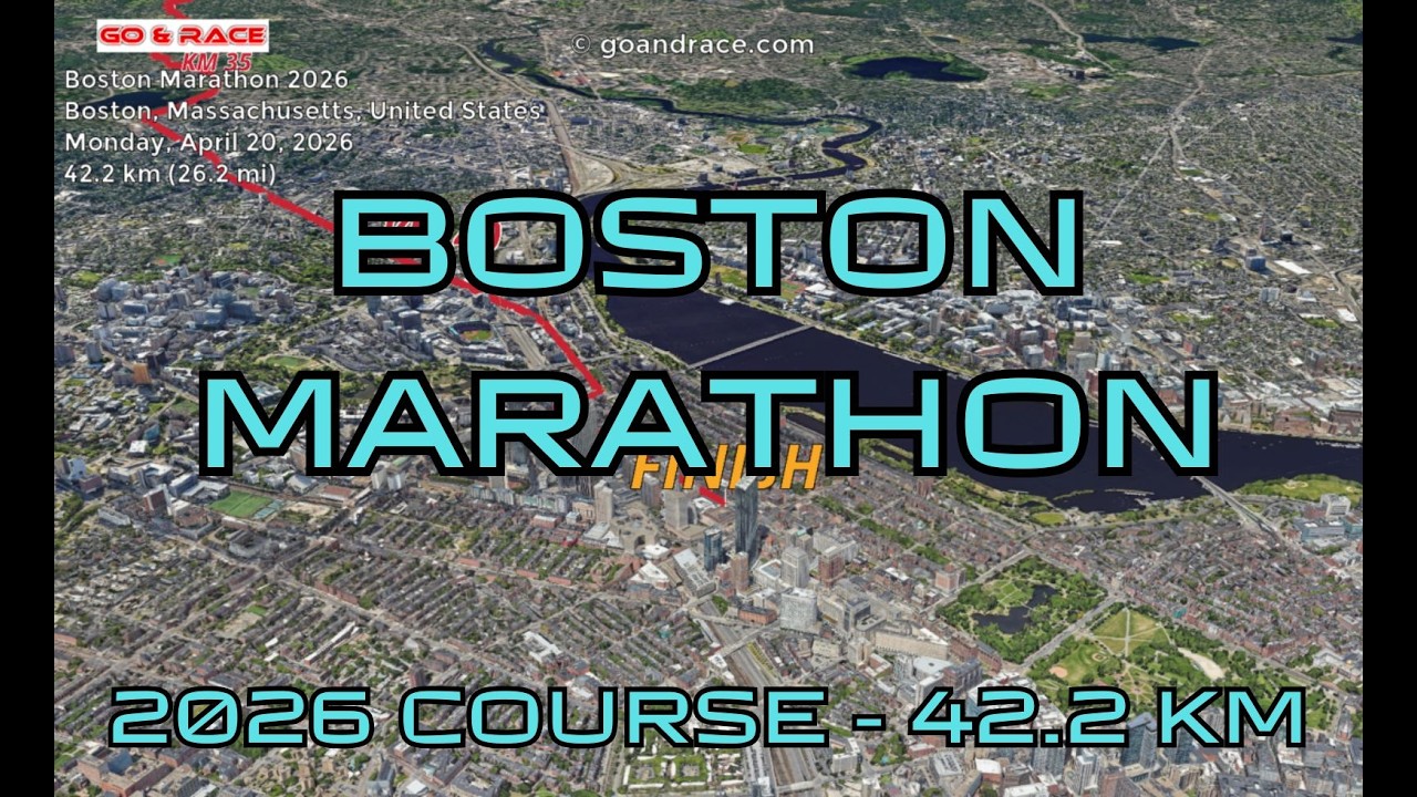 Boston Marathon 2026: 3D Video Course Map | 42.2 km - Boston