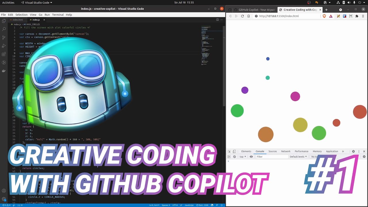 #1 Fill the screen with colorful circles – Creative Coding with Github Copilot