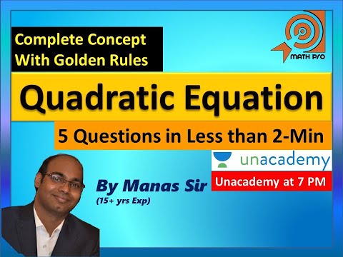 Quadratic Equation 5 Questions in 2 mins Mathpro By Manas Sir