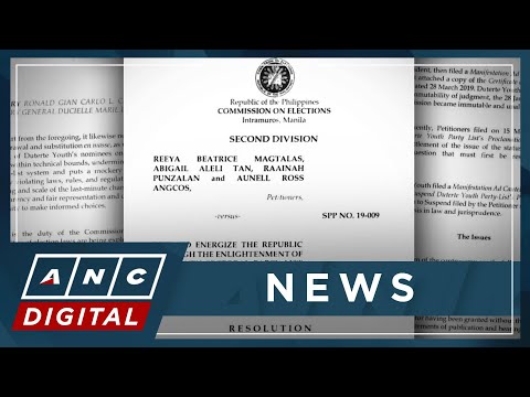 PH poll body second division rules to cancel Duterte Youth Party-list group’s registration | ANC