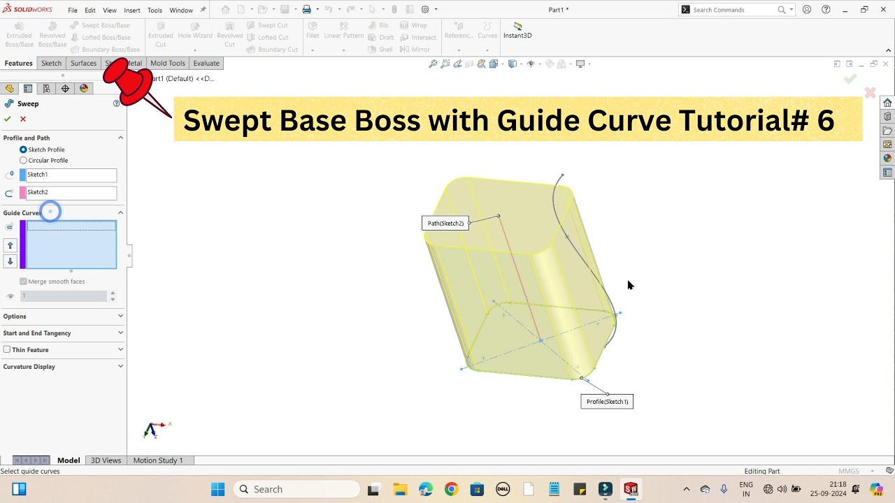 Mastering SolidWorks: Swept Base Boss with Guide Curve Tutorial|| Errors & Solution |