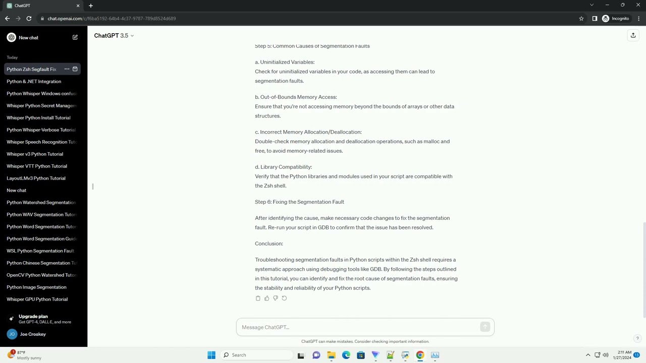 python zsh segmentation fault