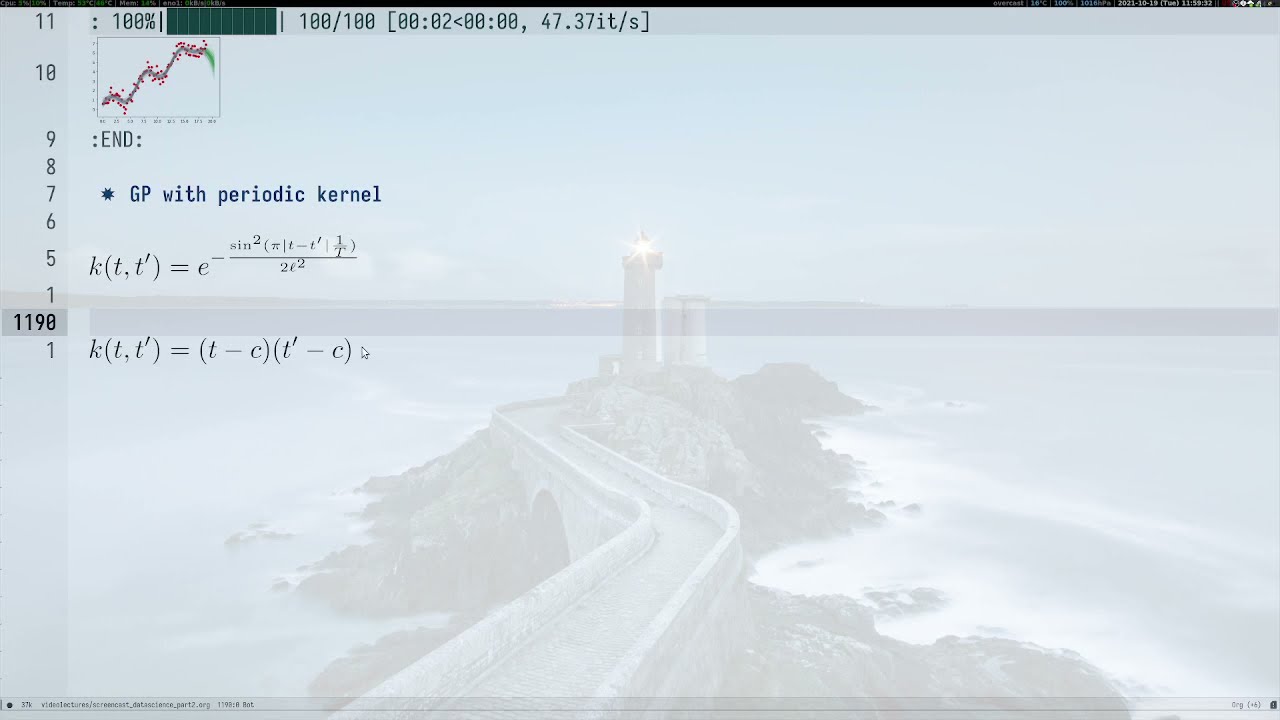 Gaussian process periodic kernel with pymc3, python and emacs