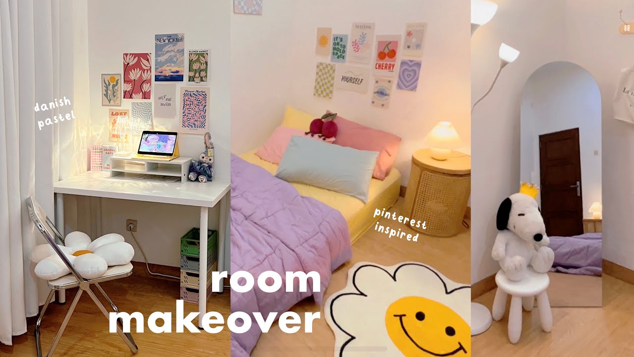 ROOM MAKEOVER! dekor kamar pastel ala pinterest, pasang vinyl TACO  jadi aesthetic 🌈😍✨