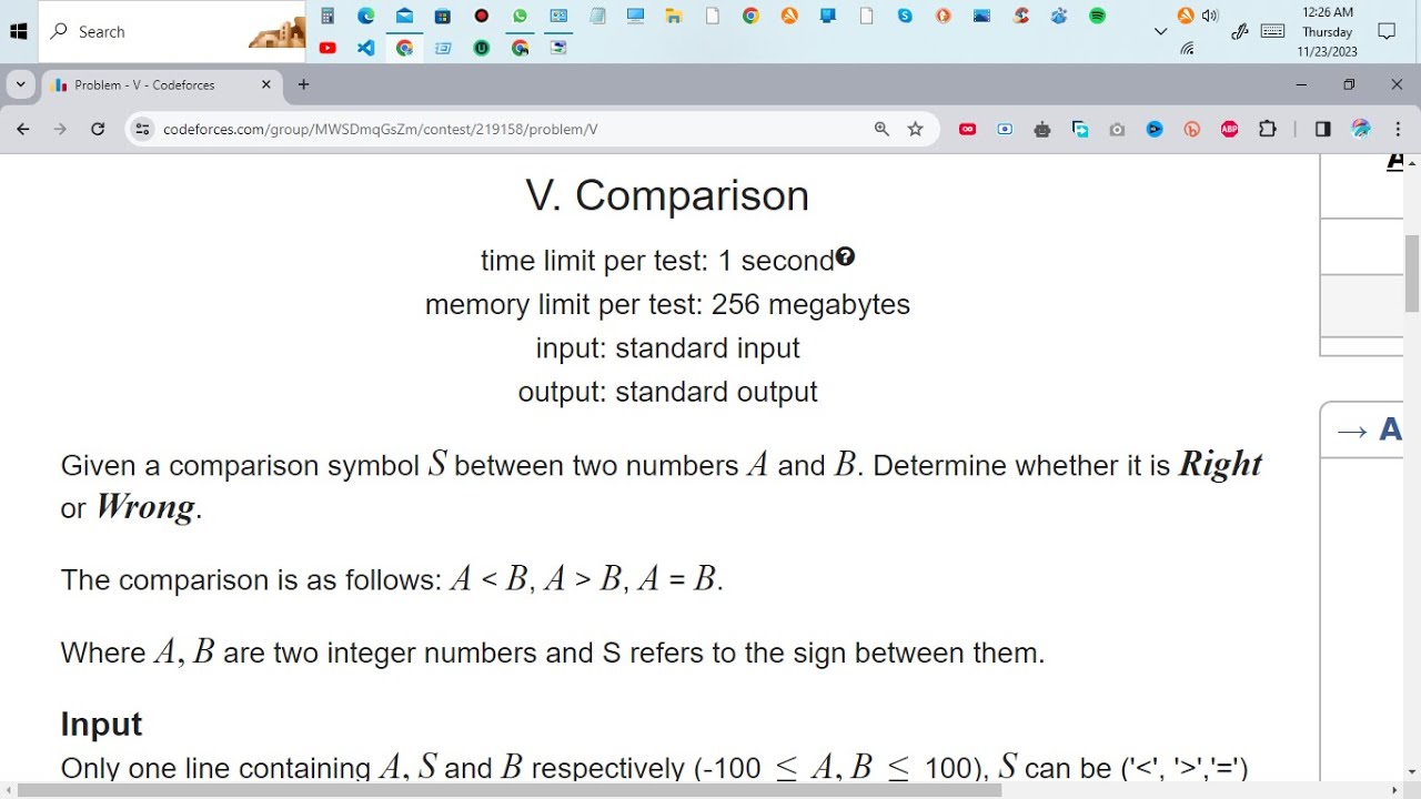 **Codeforces | Sheet 1 Problem V: Comparison | C++ Problem Solving Tutorial**