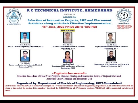 Webinar : Selection of Innovative Projects, SSIP and Placement Activities along with their Effective