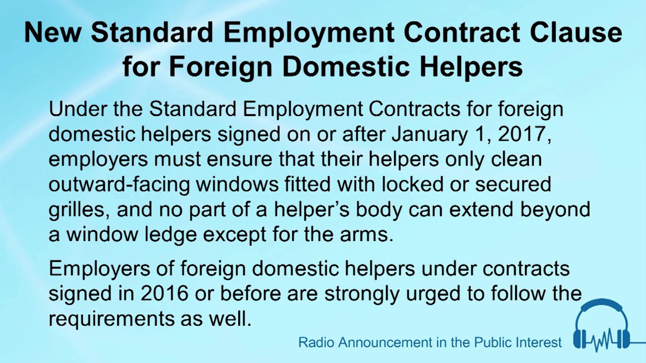 New Standard Employment Contract Clause for Foreign Domestic Helpers