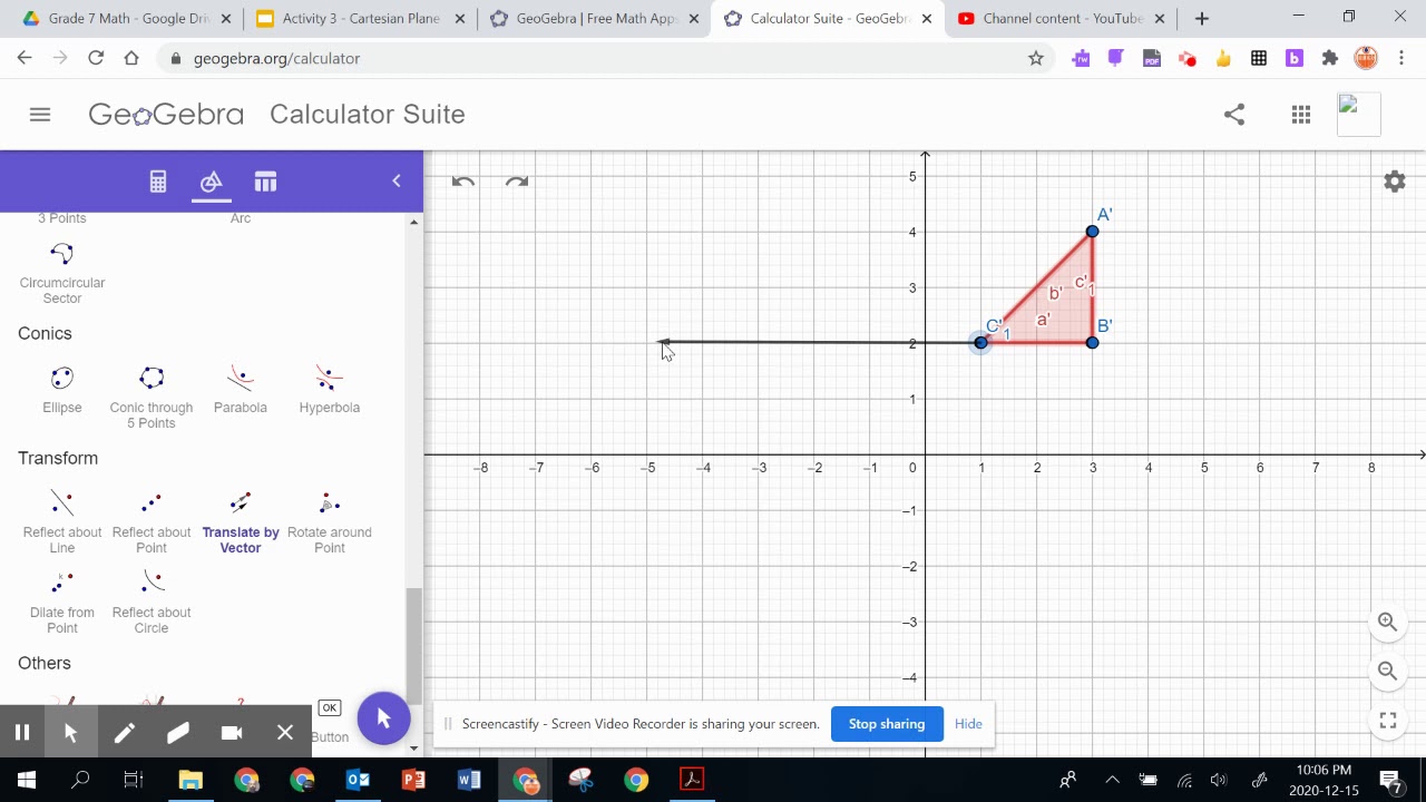 GeoGebra Translate by Vector (Coordinate)