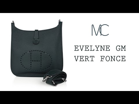 Hermes Bag Evelyne GM Vert Fonce Clemence Palladium Hardware • MIGHTYCHIC •