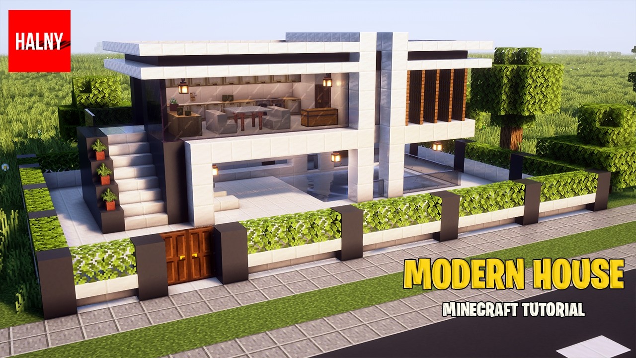 Modern house with a swimming pool in Minecraft (Tutorial) - Minecraft ...
