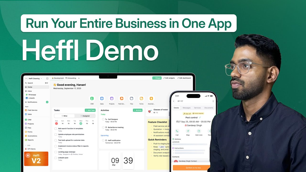 Heffl Full Demo – CRM, Projects, Field Service & Finance in One Platform