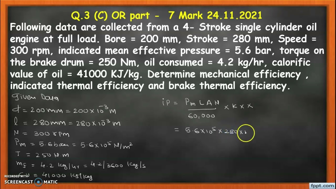 IC Engine Performance | Numerical | 2021 | GTU Question Paper | Applied Thermodynamic | 3161910