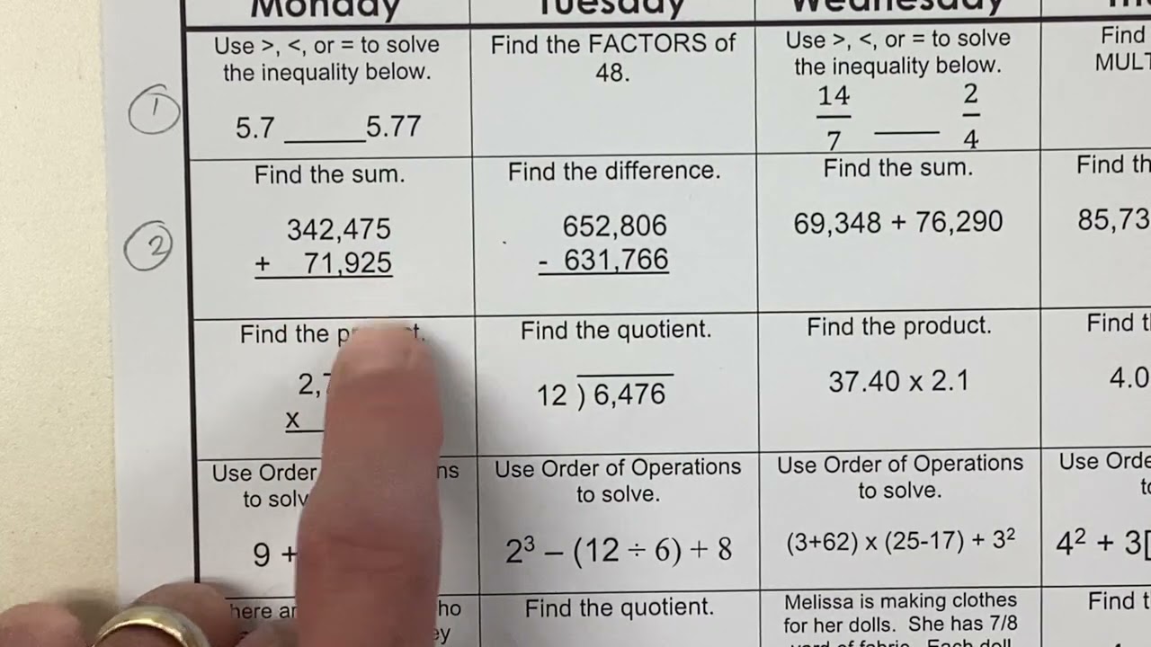 Weekly Math Practice - 6Q1:2 - #2