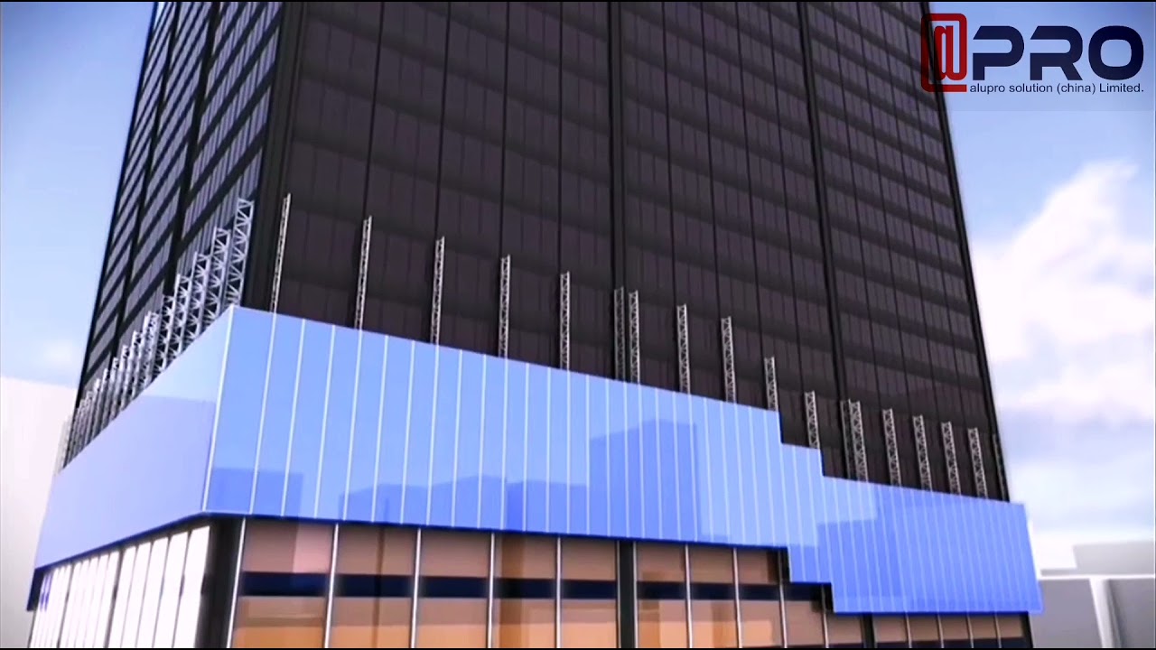 Profile Aluminium Heatproof Industrial Glass Curtain Wall ISO9001 Standard