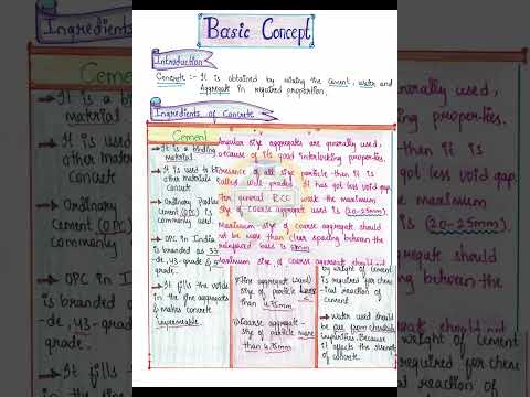Basic Concepts - Reinforced Cement Concrete (RCC) Handwritten Color Notes 📚 #shorts | #notes