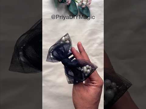 DIY Easy Net Pearl Bow Tutorial🎀 | Quick & Stylish Hair Accessory😱 #scrunchies #bow #shorts #viral