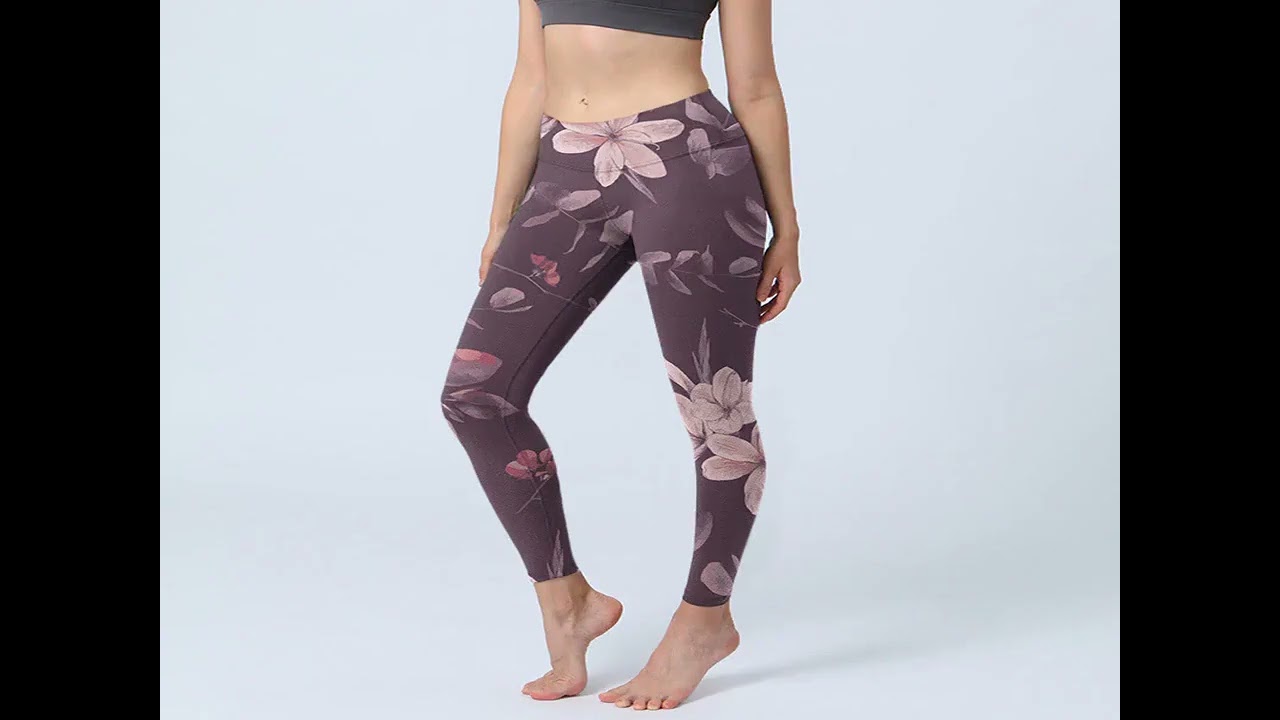 PURPLE WHITE FLOWERS LEAVES BLOSSOM PRINT GYM FITNESS LEGGINGS WOMEN'S YOGA PANTS