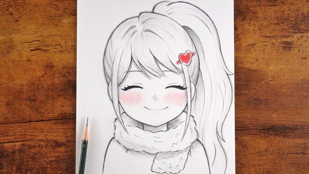 How to Draw a Cute Smiling Anime Girl | Easy Pencil Sketch | full process 
