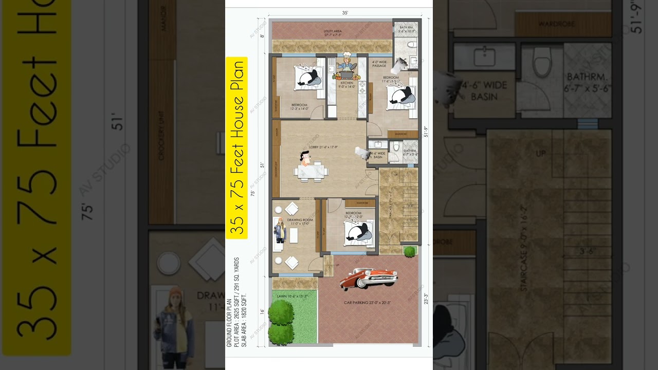 35 x 75 Feet House Plan || 3BHK House Plan #shorts #houseplan #rental