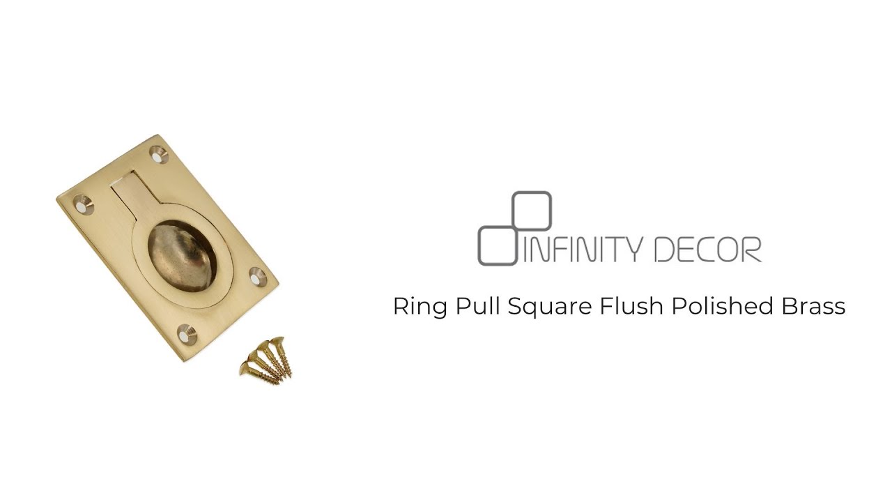 INFINITY DECOR - Ring Pull Square Flush Polished Brass |  Cupboard Pull