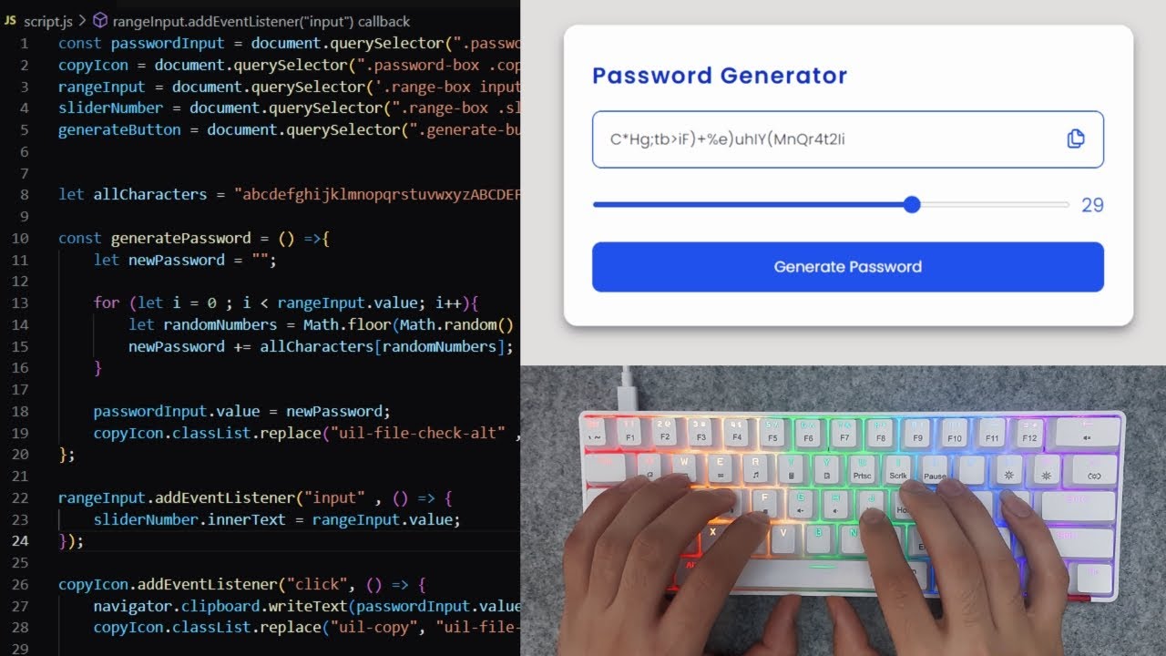 ASMR Programming - Simple JavaScript Password Generator - No Talking