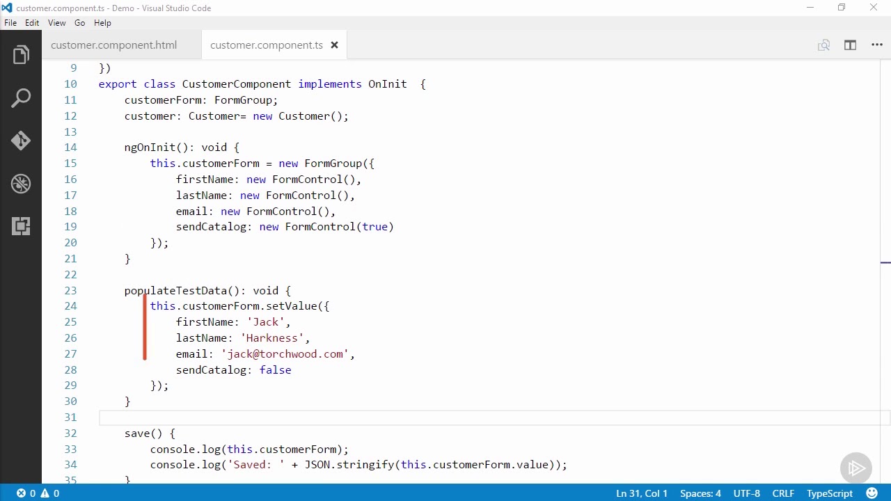 14 Angular 2 Fundamentals Using setValue and patchValue