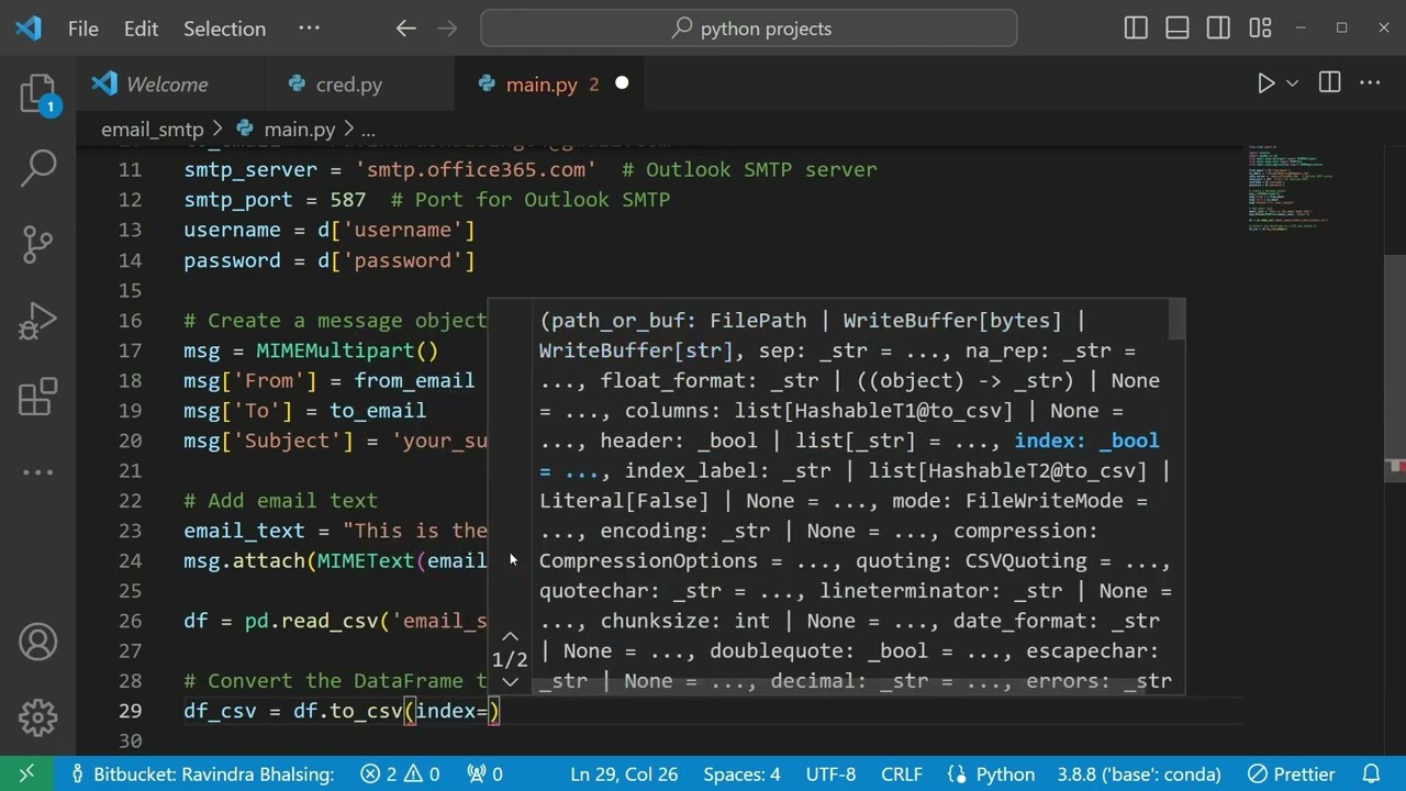 Python Project  - Send Dataframe As a Attachment to the mail using SMTP.