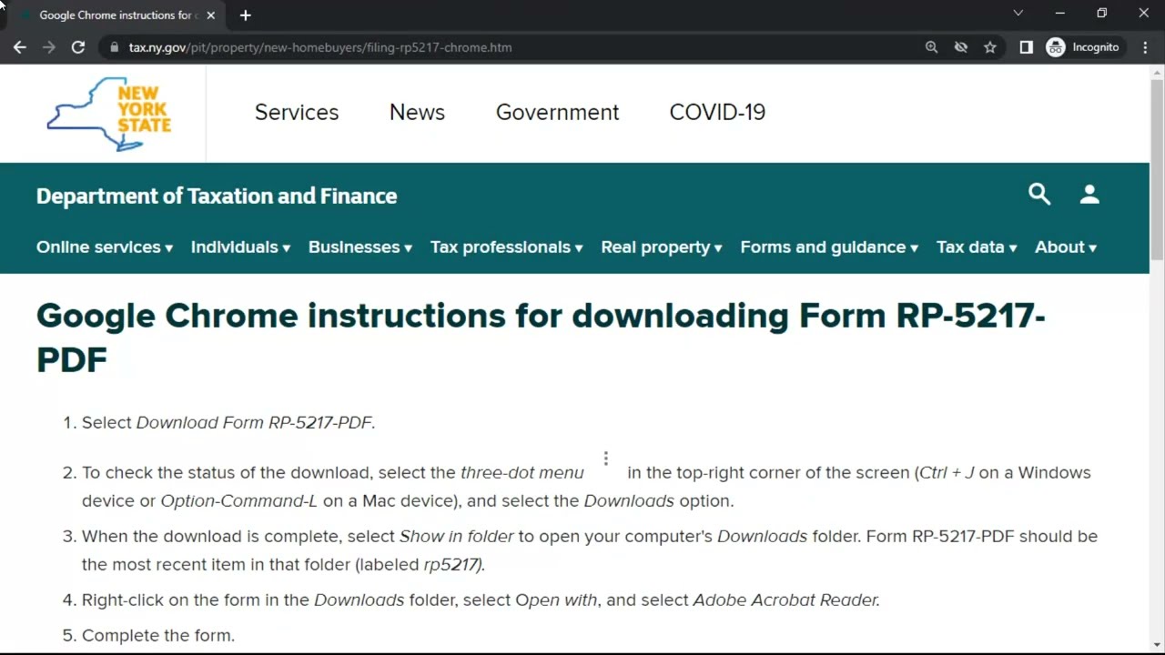 Google Chrome Instructions for Downloading Form RP-5217-PDF