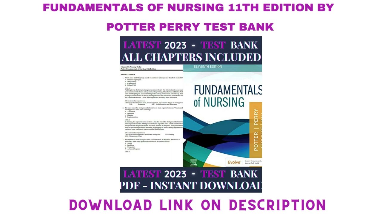Download Fundamentals of Nursing 11th Edition by Potter Perry Test bank  All Chapters