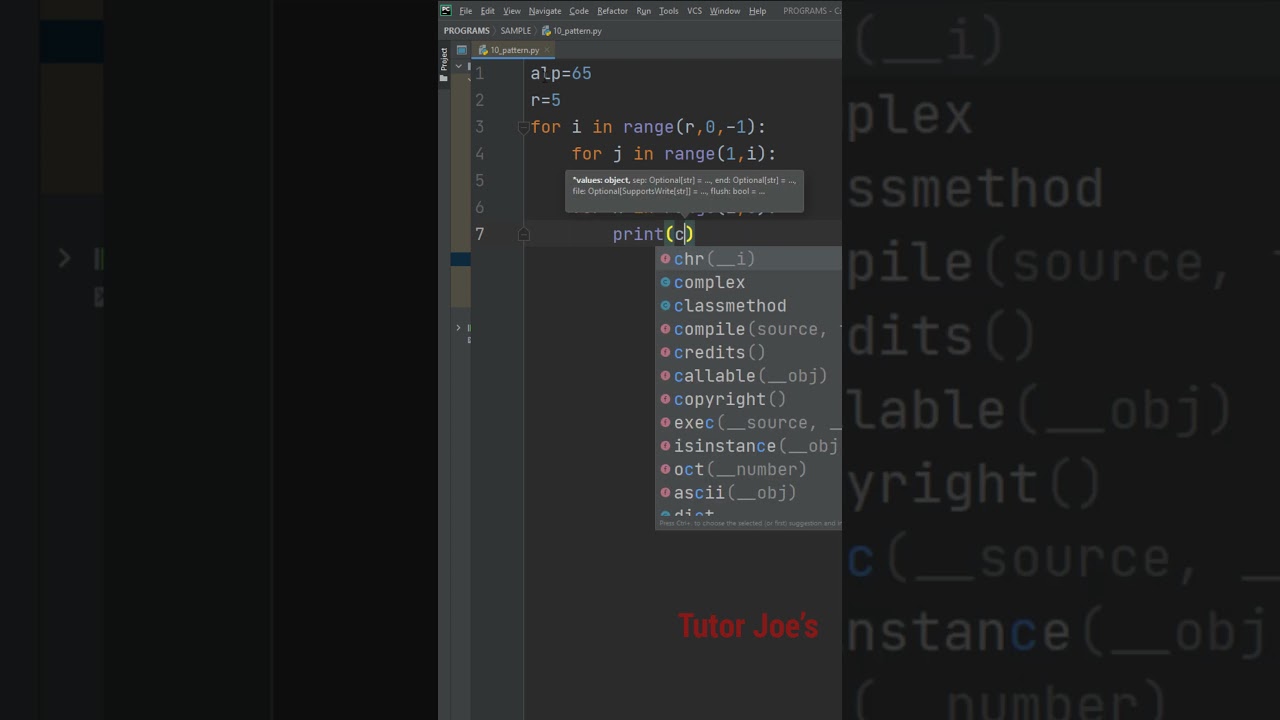 Alphabet Equilateral Triangle Pattern in Python | Pattern Program | Tutor Joes