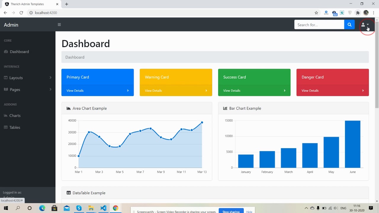 Angular 10 Bootstrap Admin Dashboard Template Working Demo