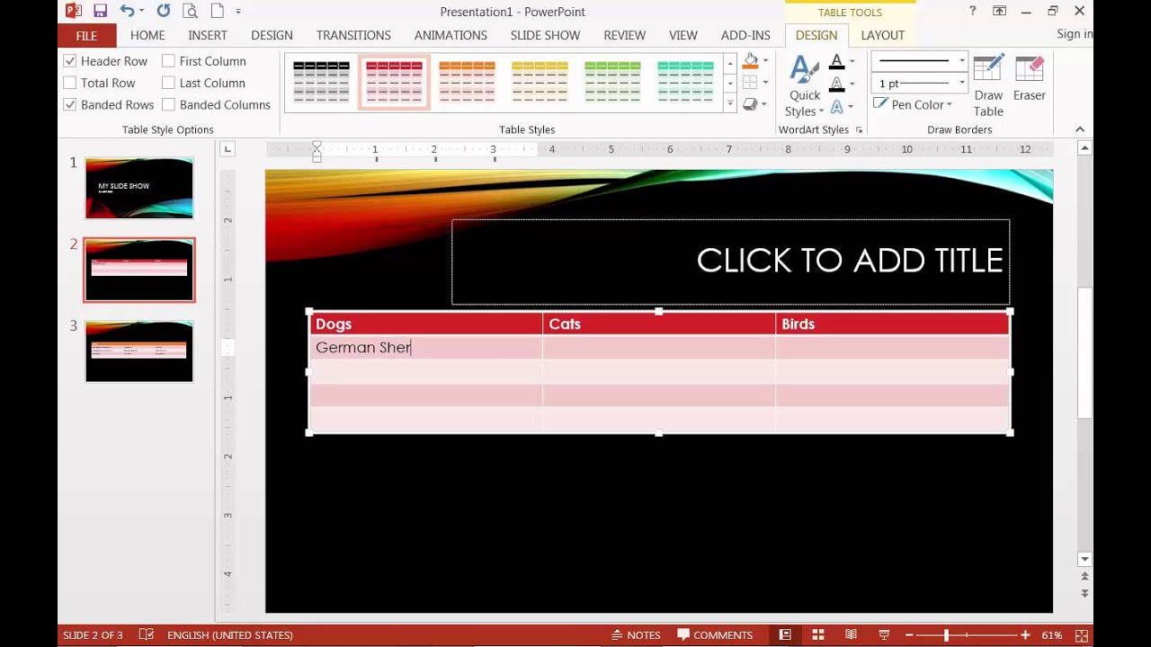Working with Tables in PowerPoint 2013