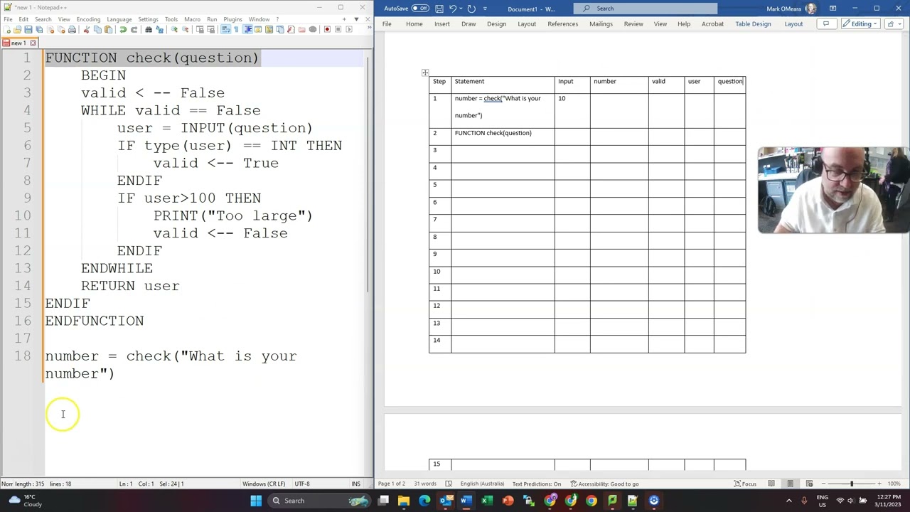 Validation and Trace Table