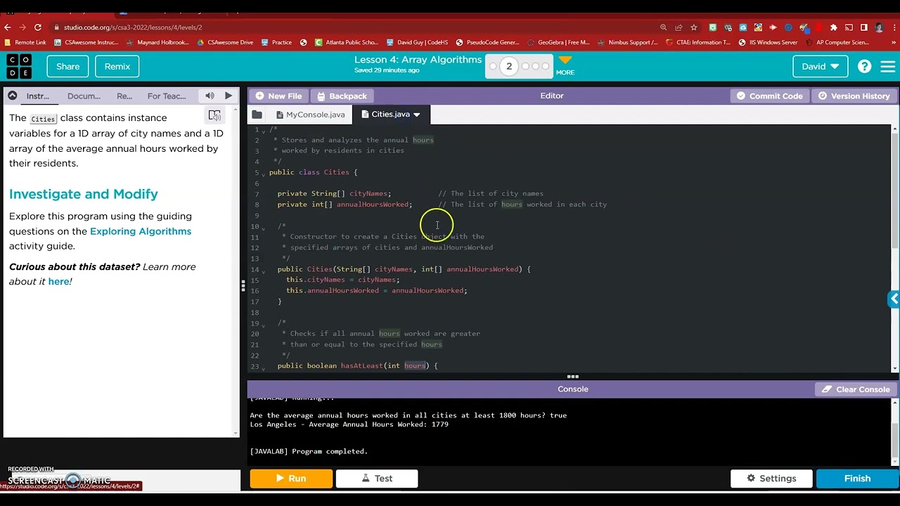 Code org Unit 3 Lesson 4 Array Algorithms