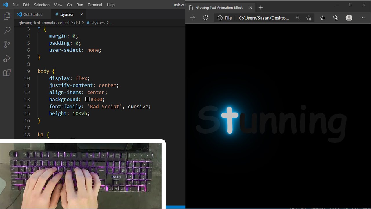 ASMR Programming - Glowing Text Animation Effect using HTML CSS - No Talking