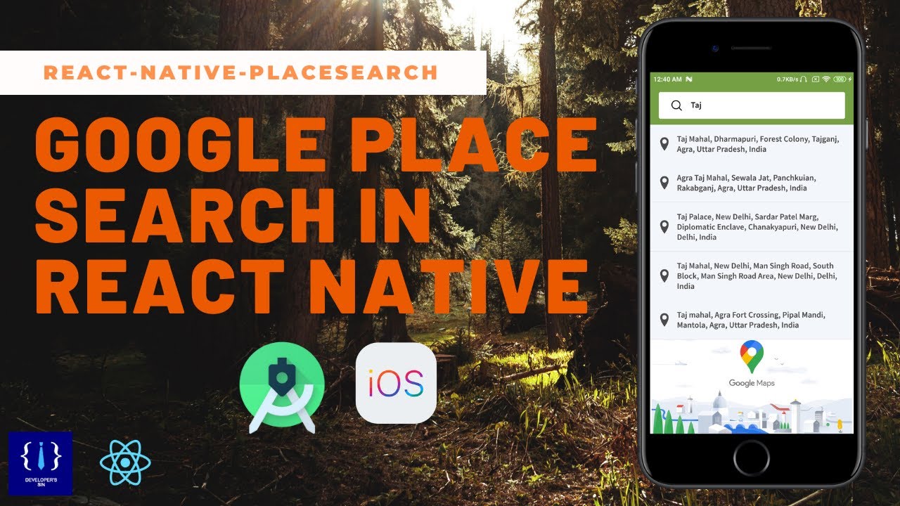 Google Place Search in React Native (react-native-placesearch) | Google Place autocomplete