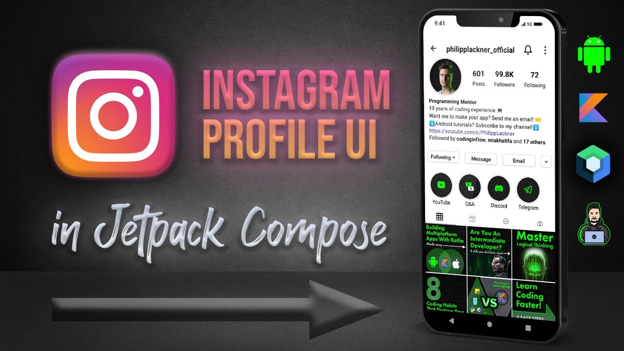 Instagram Profile UI in Jetpack Compose - Android Studio Tutorial