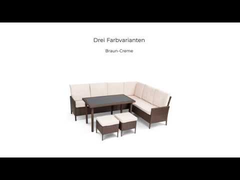 diVolio Gartenmöbel VENEZIA Sitzecke aus Polyrattan mit zwei Hockern