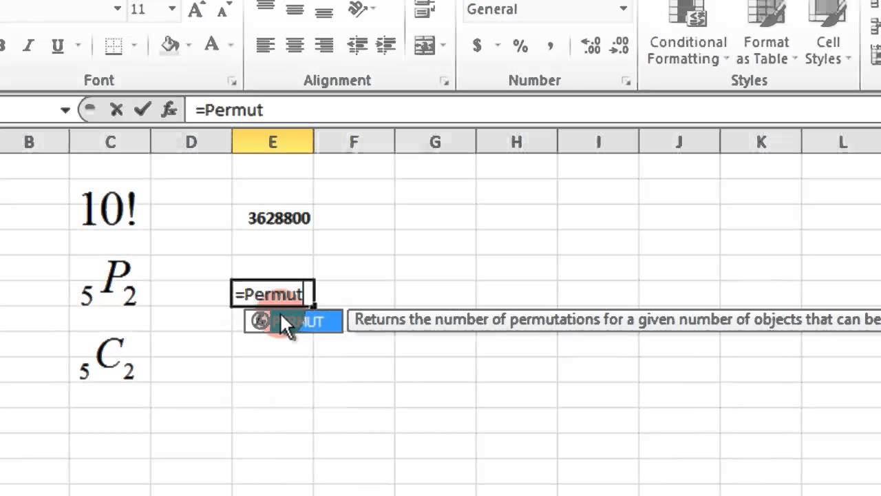 Excel Factorial, Permutation, and  Combination