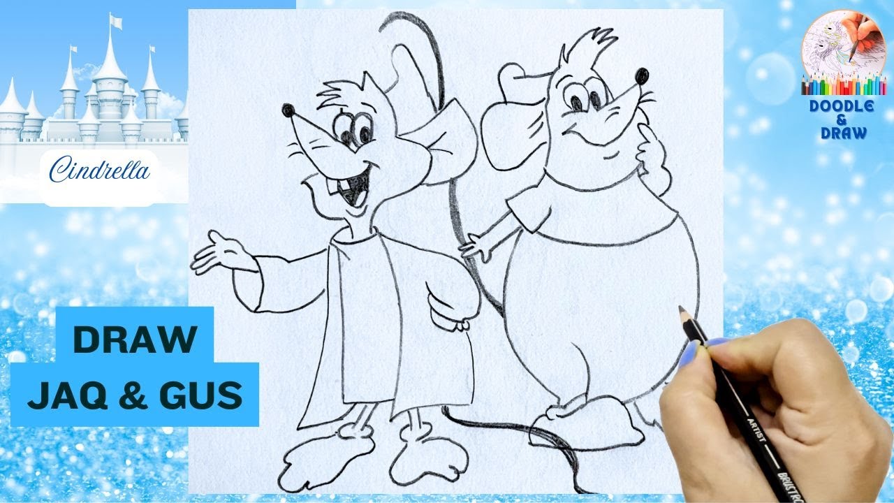 How to draw Disney characters from Cindrella -Jaq & Gus| How to draw cartoon mice #ratdrawing #draw