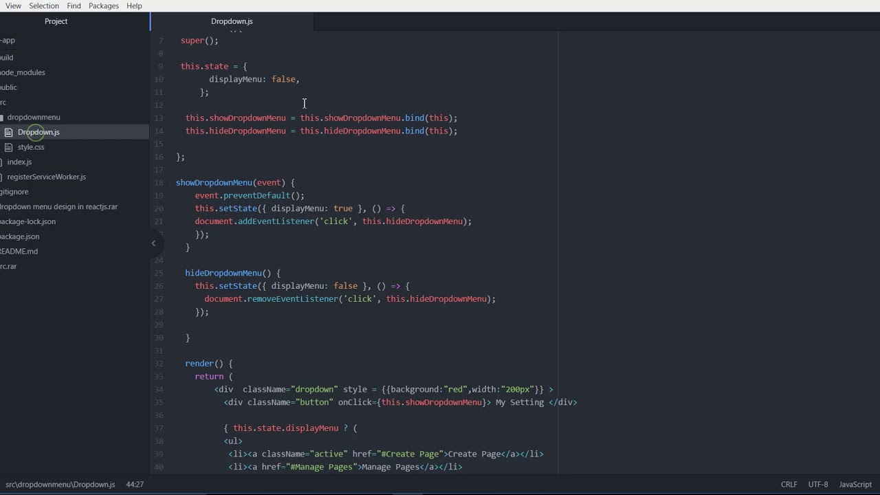 Create a Dropdown Menu using ReactJS