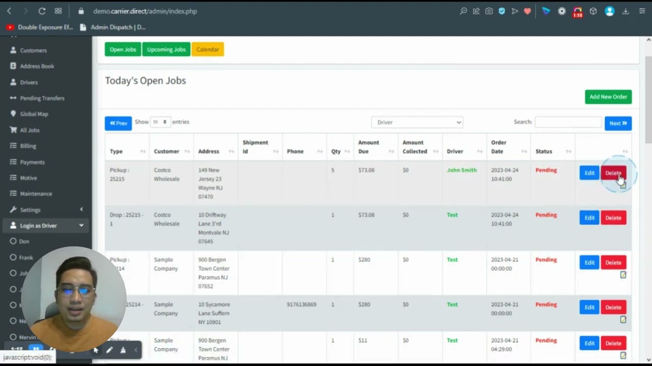 Dashboard Management - Carrier Direct Transportation Management Dispatch Tutorial