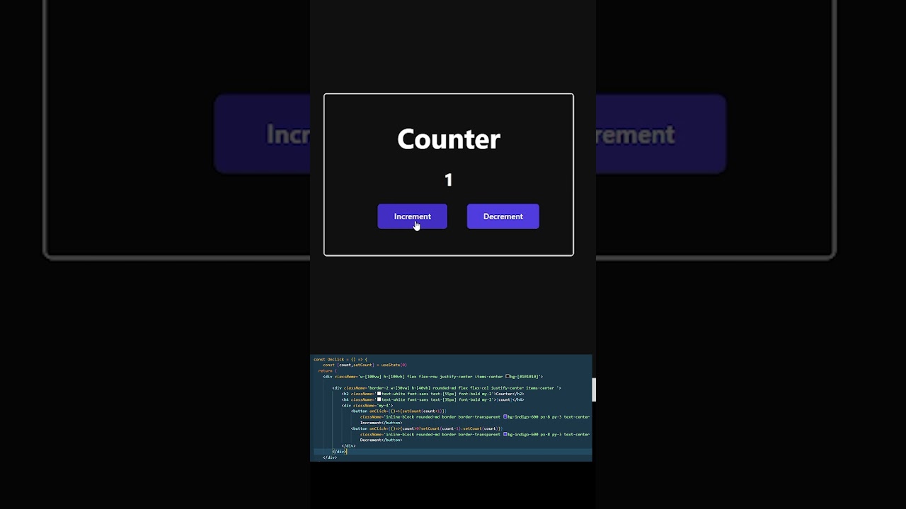 Increment and Decrement with onClick | Easy Counter App Example | React trick #1/100