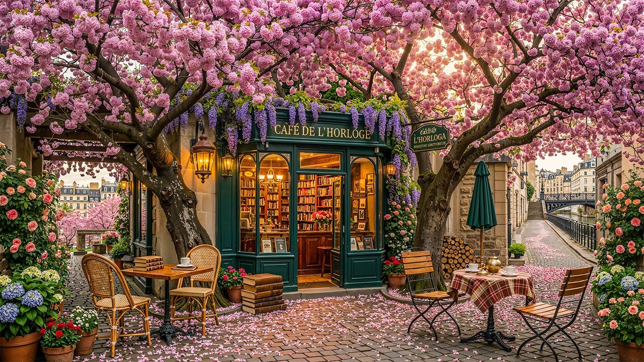 Calm April Spring Morning at Outdoor Coffee Shop Ambience 🌿 Warm Jazz Music for Boost Your Focus