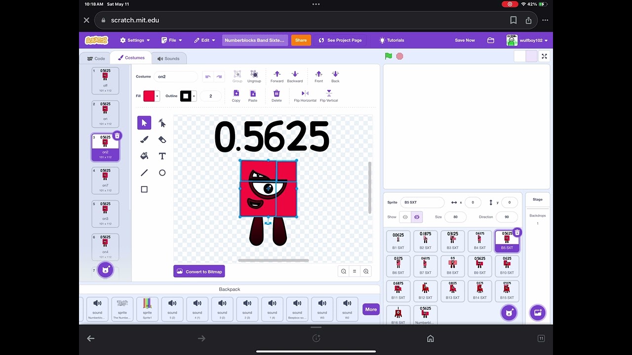 Makeing numberblocks band sixteenths