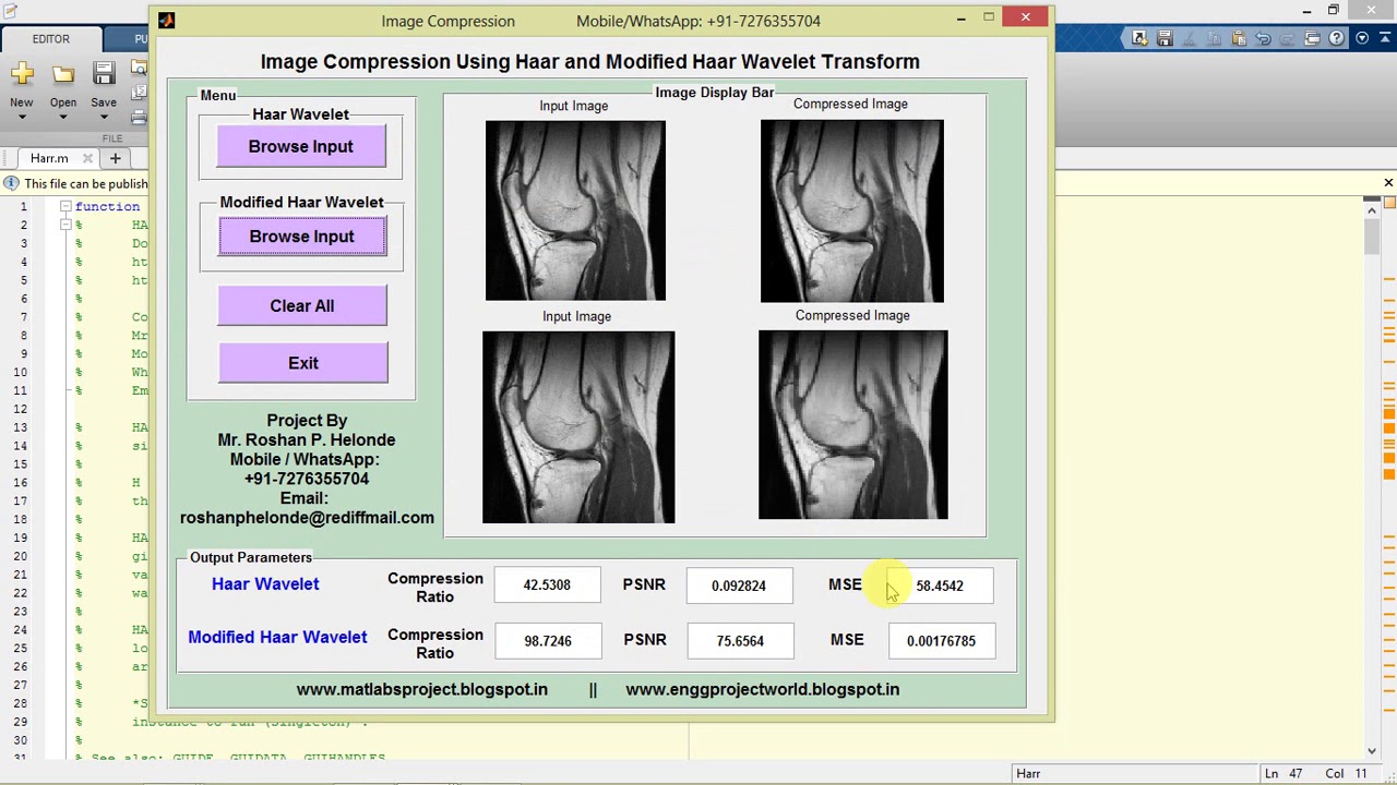 Matlab code for Image Compression Using Modified Haar Wavelet Transform